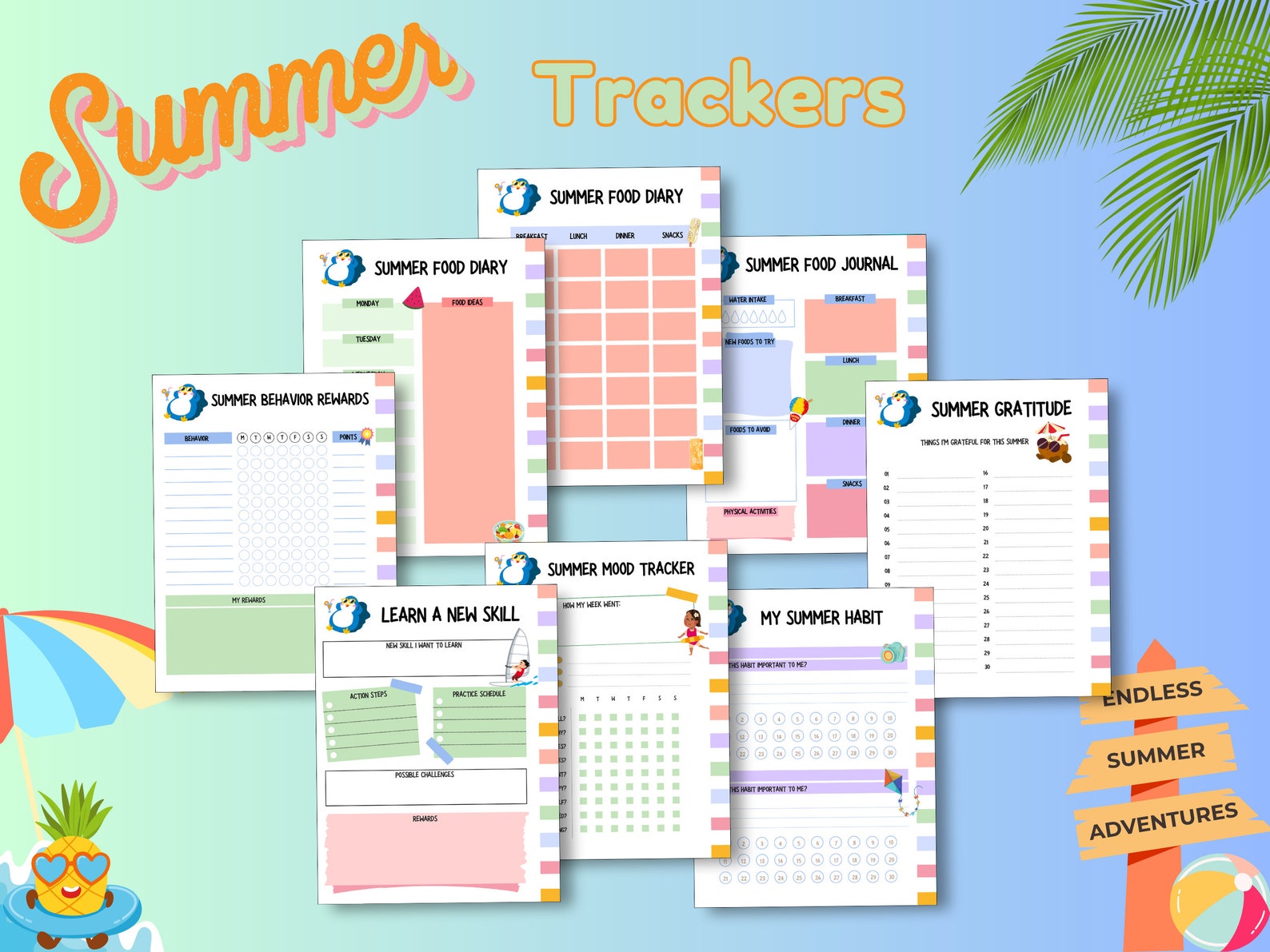 Fun and Colorful Summer Planner for Kids, Printable Journal for ...