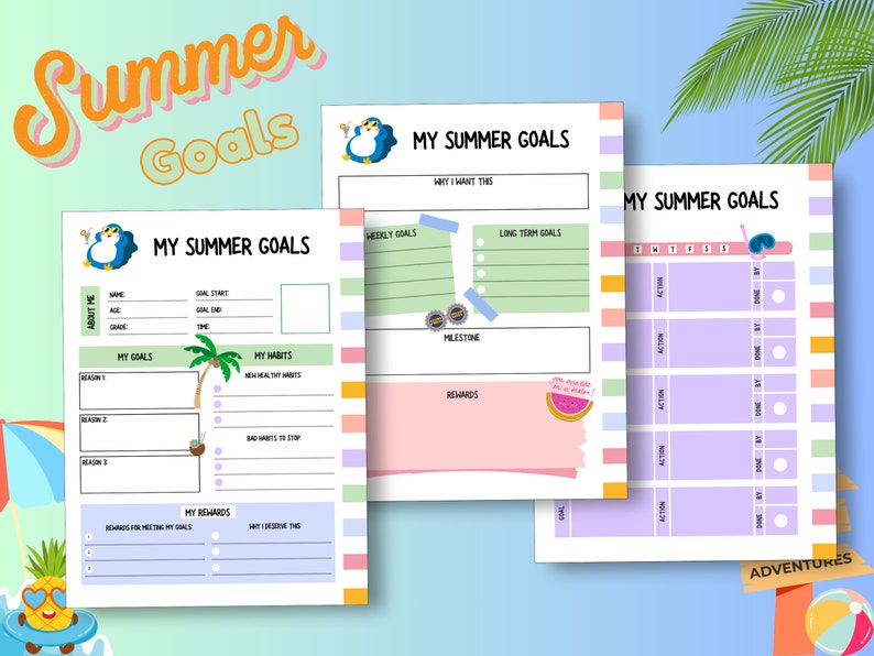 Fun and Colorful Summer Planner for Kids, Printable Journal for ...
