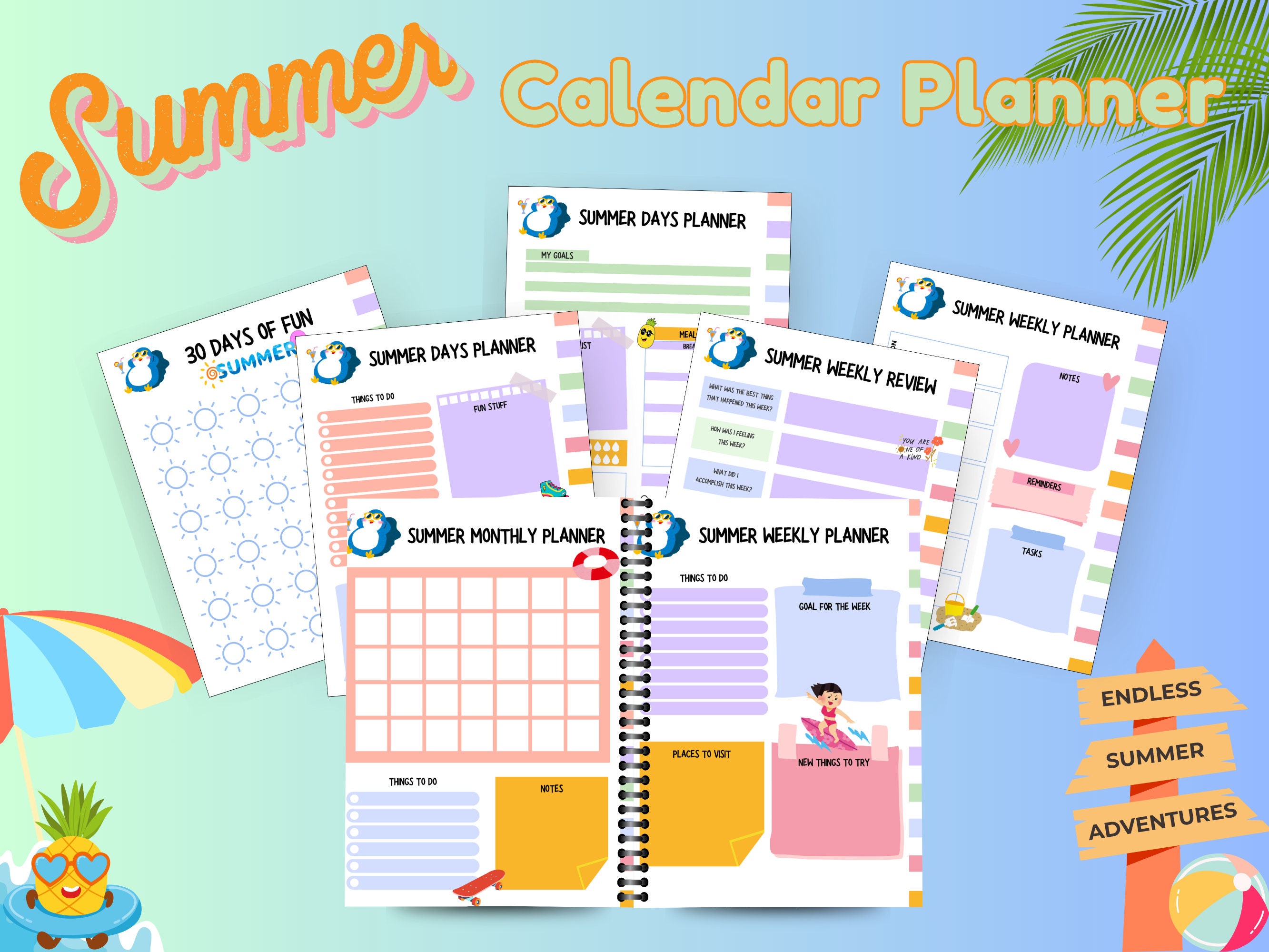 Fun and Colorful Summer Planner for Kids, Printable Journal for ...