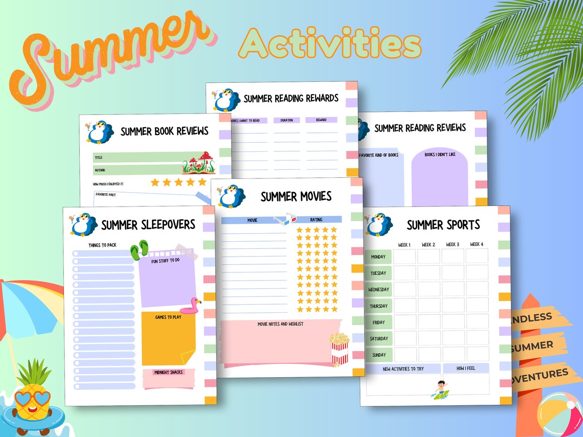 Fun and Colorful Summer Planner for Kids, Printable Journal for ...