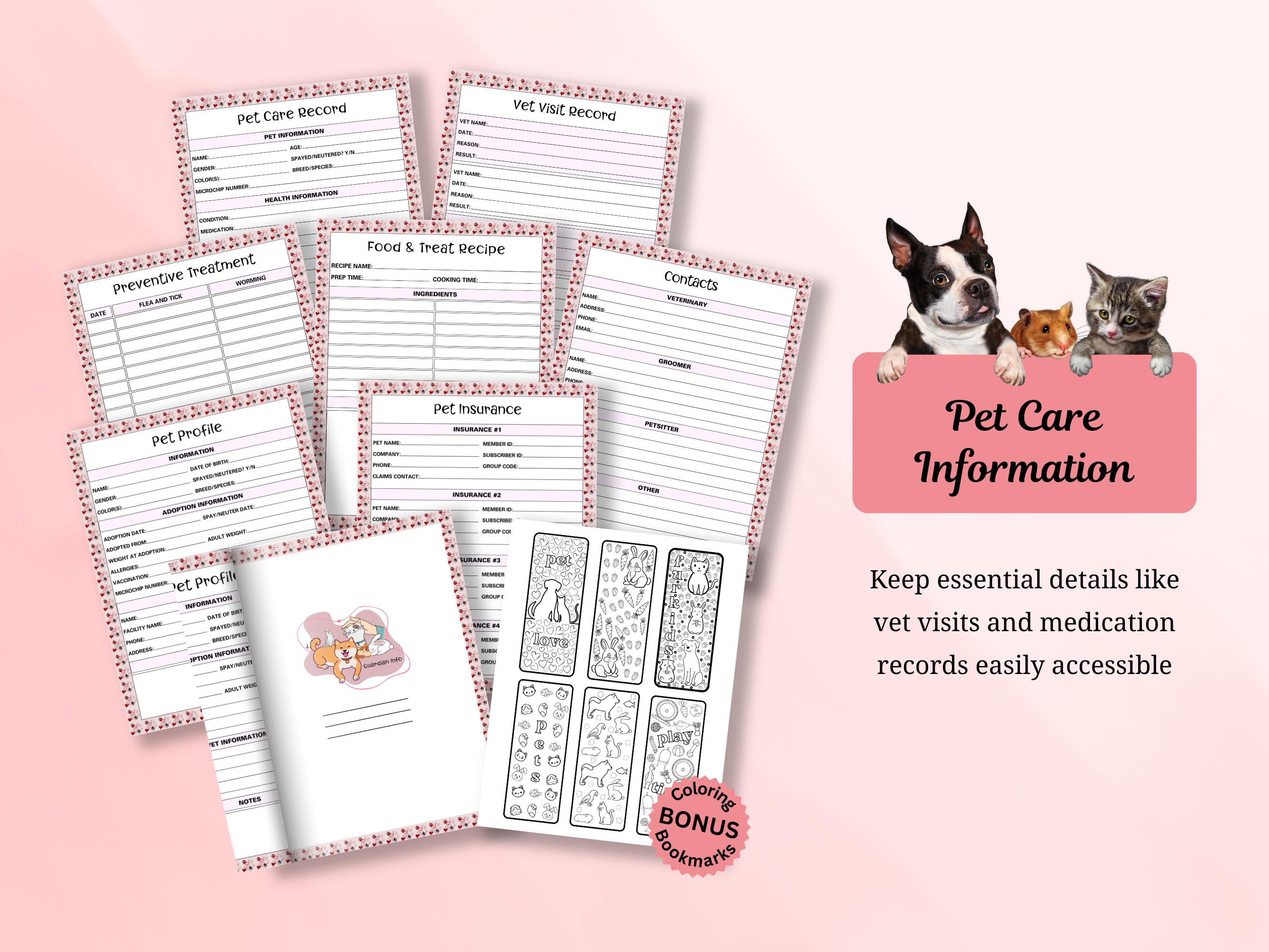 Pet Care Planner Printable, Animal Activity Organizer, Canine Health ...
