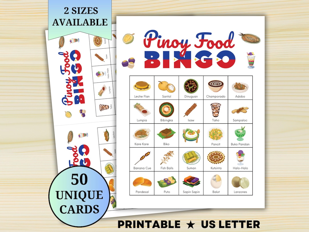 Filipino Food Bingo Cards, Pinoy Food Party Game, Filipino Party Games ...