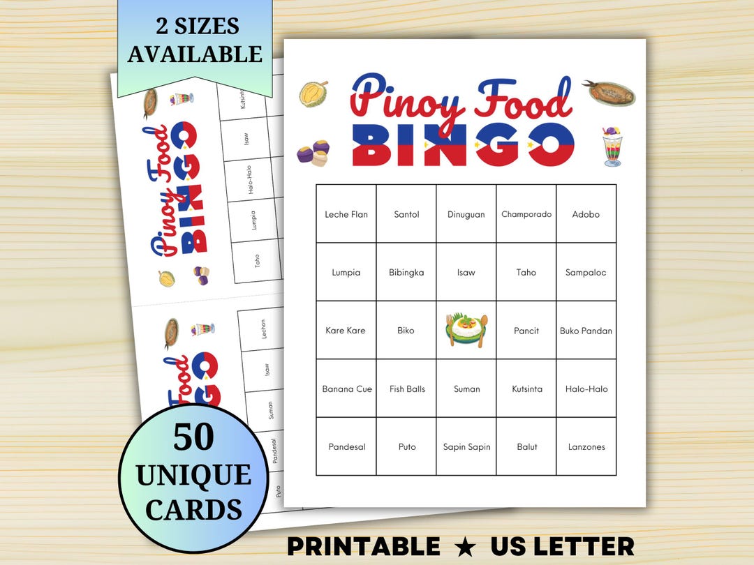 Filipino Food Bingo Cards, Pinoy Food Party Game, Filipino Party Games ...