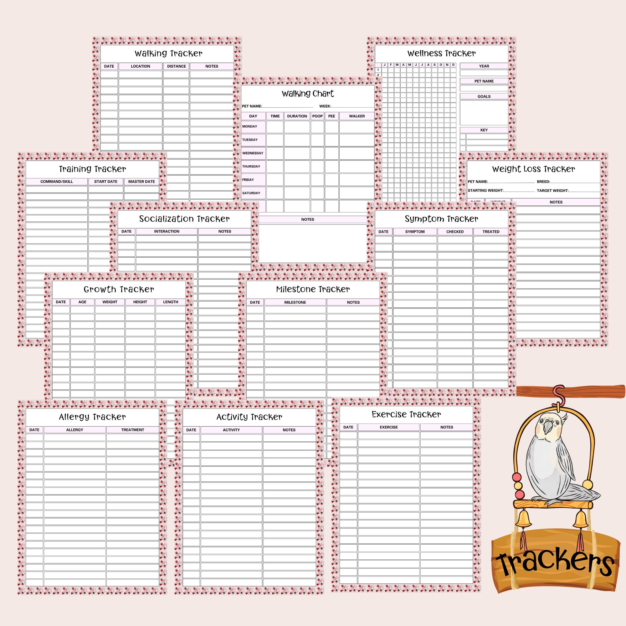 Pet Care Planner Printable Animal Activity Organizer Canine Health ...