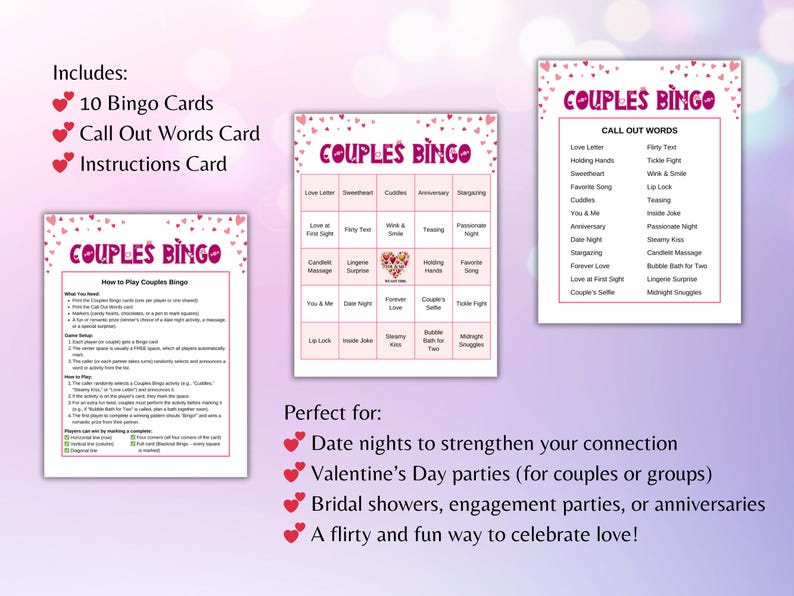 Couples Bingo Printable, Romantic and Spicy Date Night Game, Fun and ...