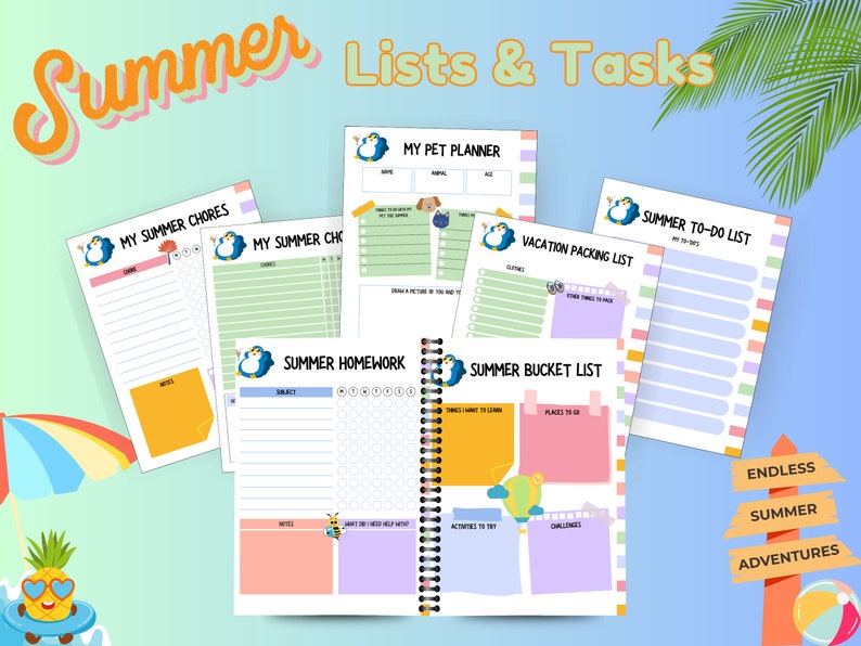 Fun and Colorful Summer Planner for Kids, Printable Journal for ...