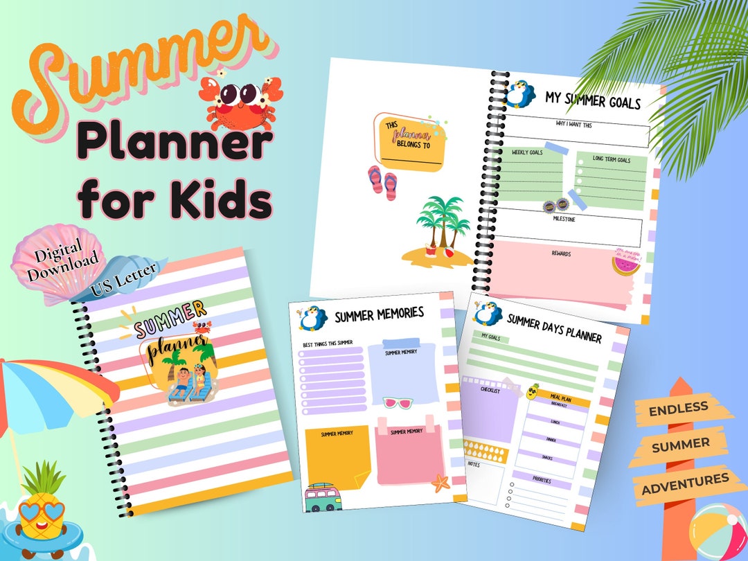 Fun and Colorful Summer Planner for Kids, Printable Journal for ...