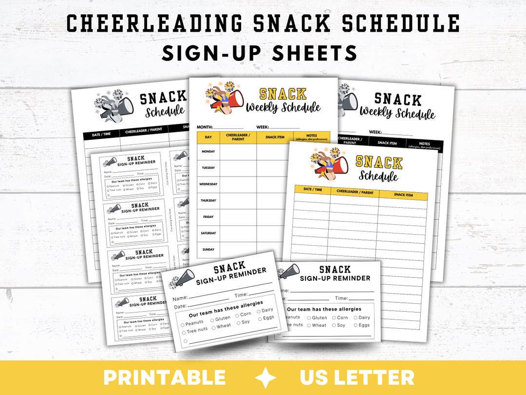 Cheerleading Snack Schedule Printable, Cheer Snack Sign-up Sheet, Cheer ...