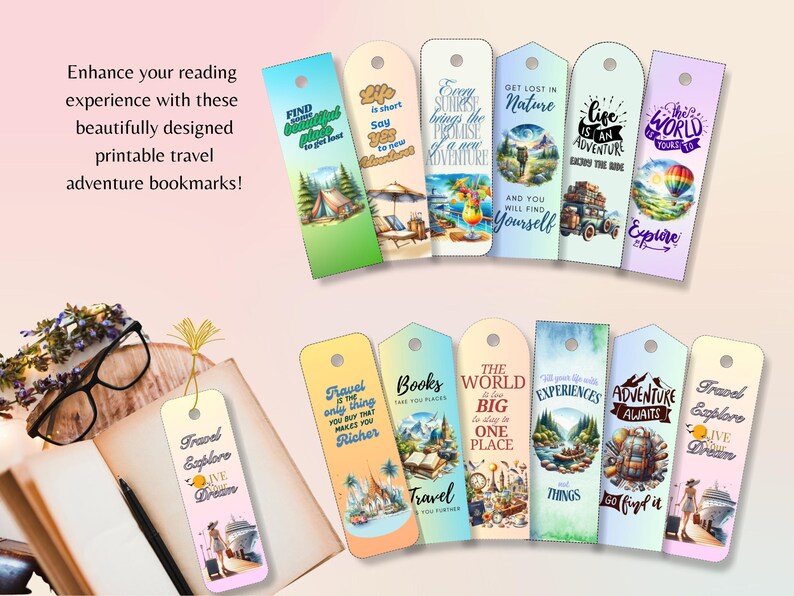 Printable Travel-themed Bookmarks, Bookmarks With Inspirational Quotes ...
