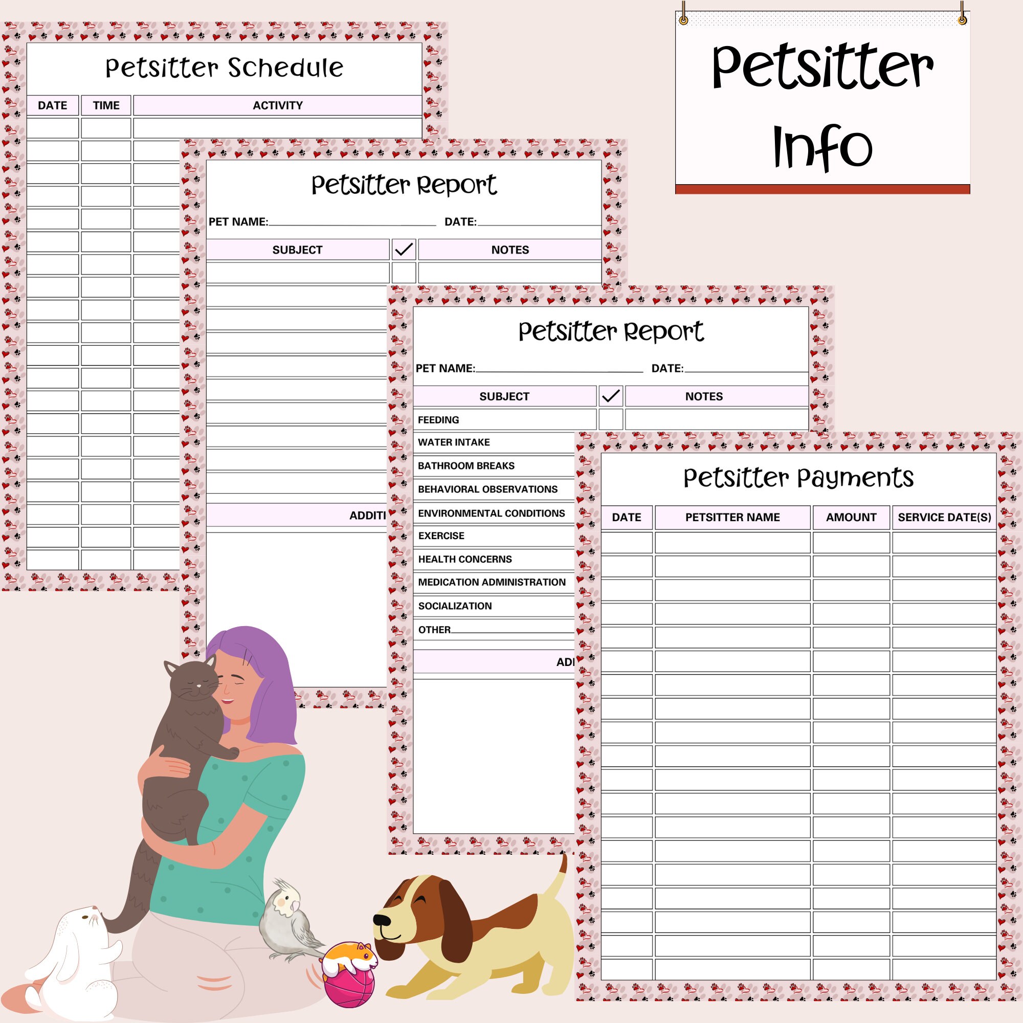 Pet Care Planner Printable Animal Activity Organizer Canine Health ...
