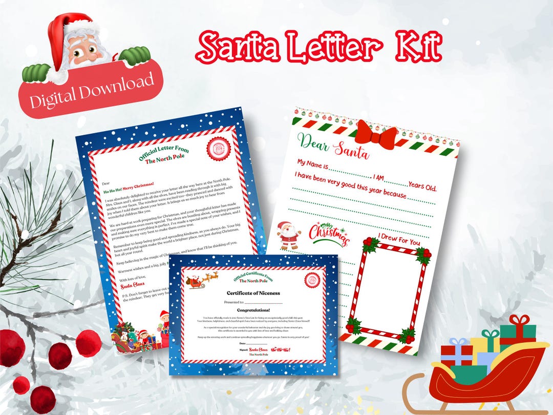 Printable Santa Letter Kit for Kids Age 4-8 Includes Letters to Santa ...