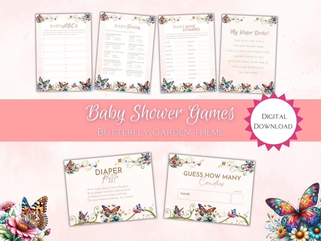 Butterfly Garden Baby Shower Games, Pretty Flowers Baby Shower ...