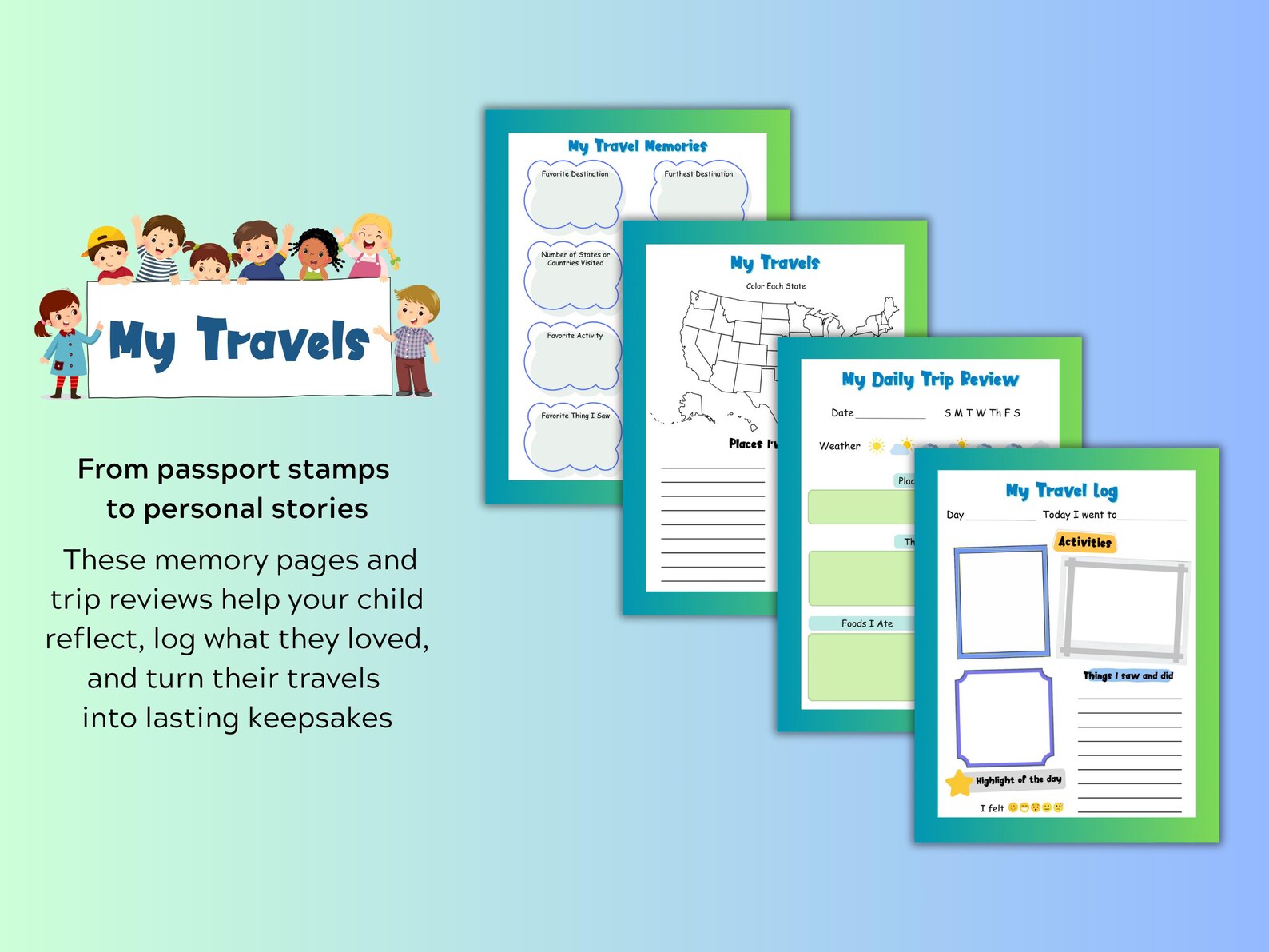 Printable Kids Travel Journal, Children’s Travel Diary, Kids Adventure ...