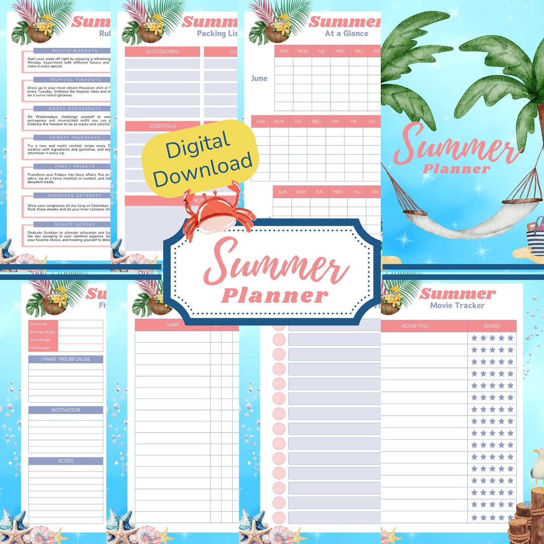 Summer Planner Printable, Summer Activity Organizer, Summer Event ...