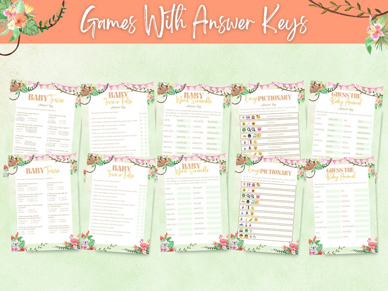 Tropical Jungle Animals Baby Shower Games, Animal Baby Shower ...