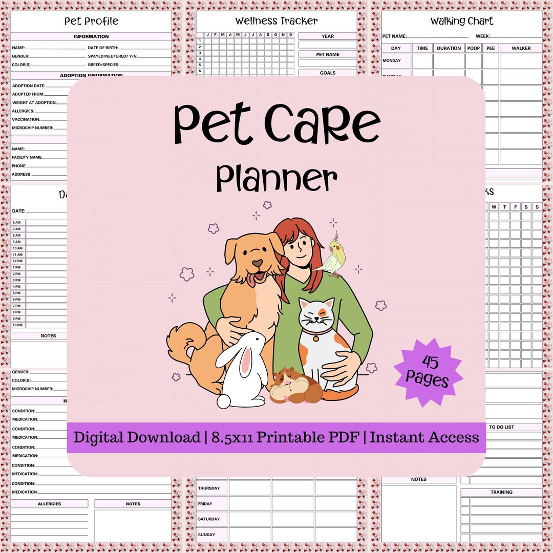 Pet Care Planner Printable Animal Activity Organizer Canine Health ...