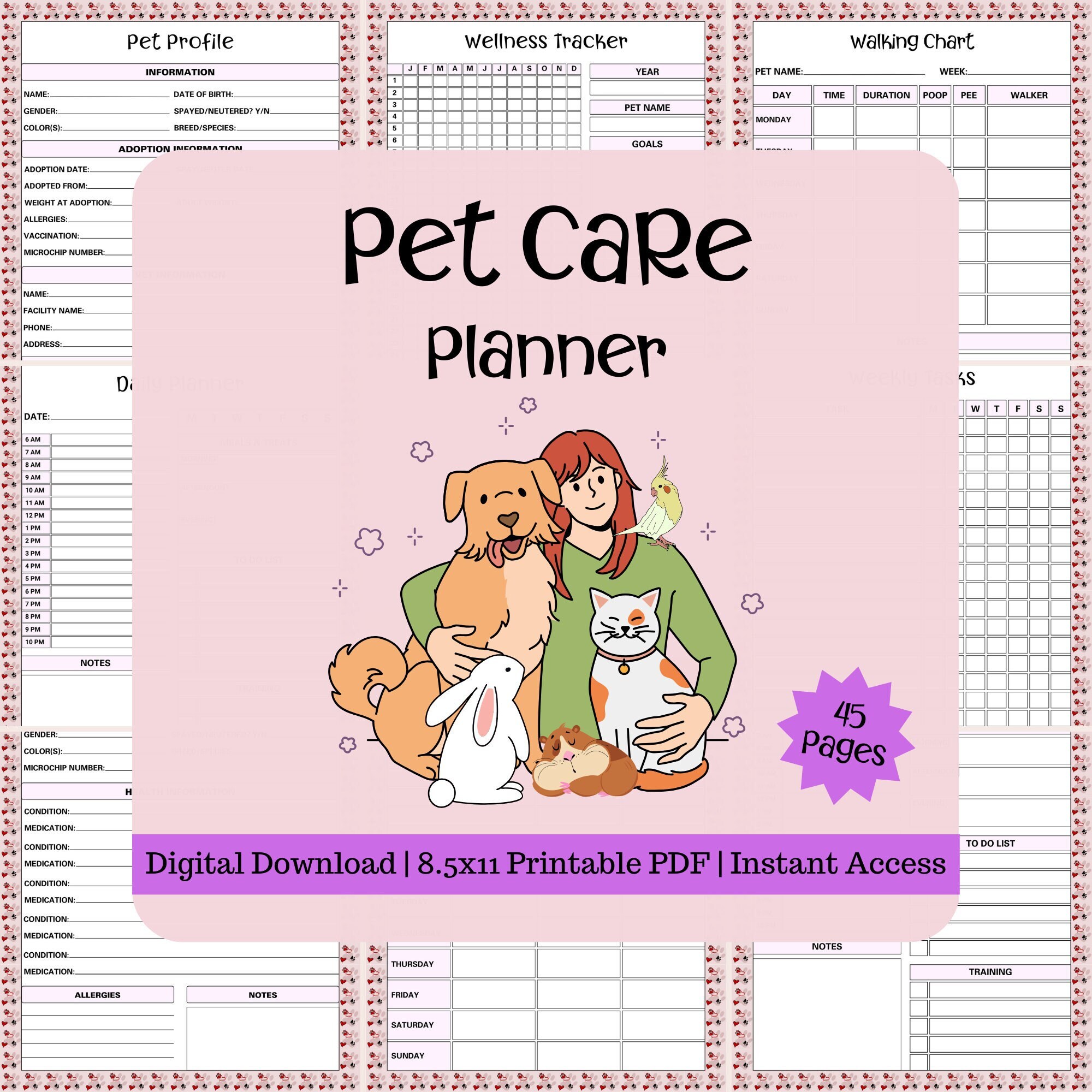 Pet Care Planner Printable Animal Activity Organizer Canine Health ...