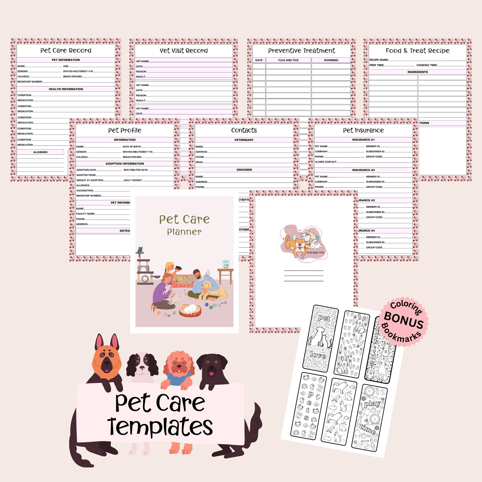 Pet Care Planner Printable Animal Activity Organizer Canine Health ...