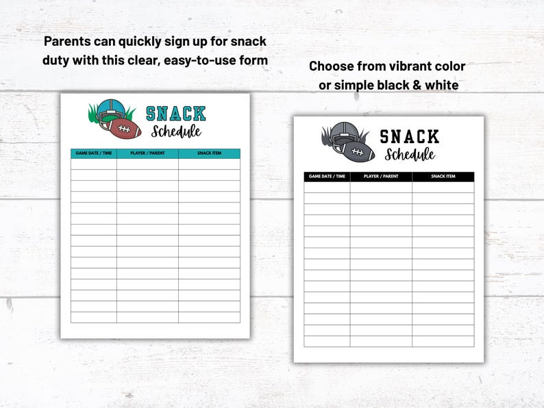 Football Snack Schedule Printable, Snack Sign-up List, Team Snack Sign ...