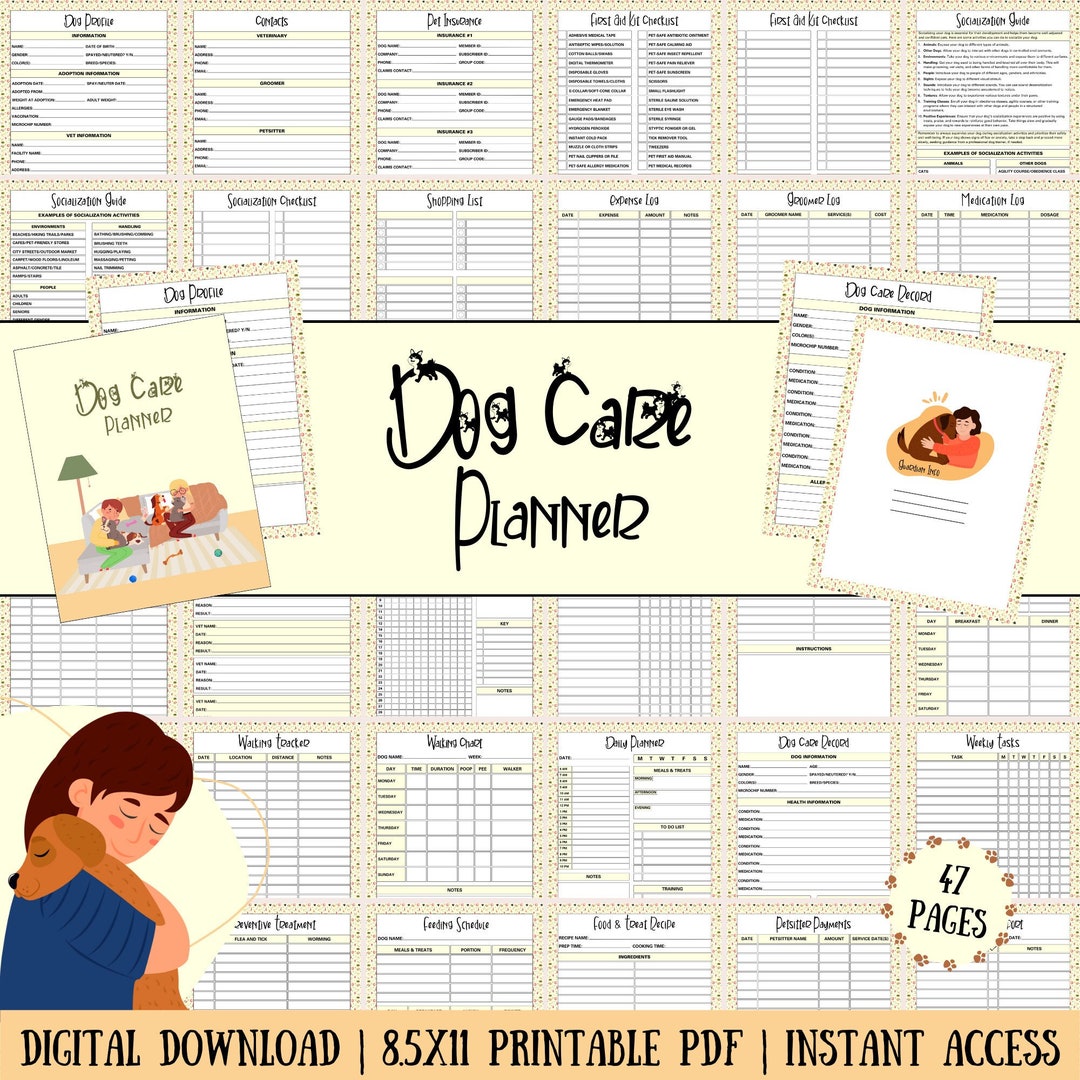 Dog Owners Planner Printable, Canine Care Organizer, Doggy Health Diary ...