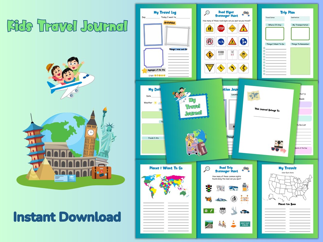Printable Kids Travel Journal, Children’s Travel Diary, Kids Adventure ...