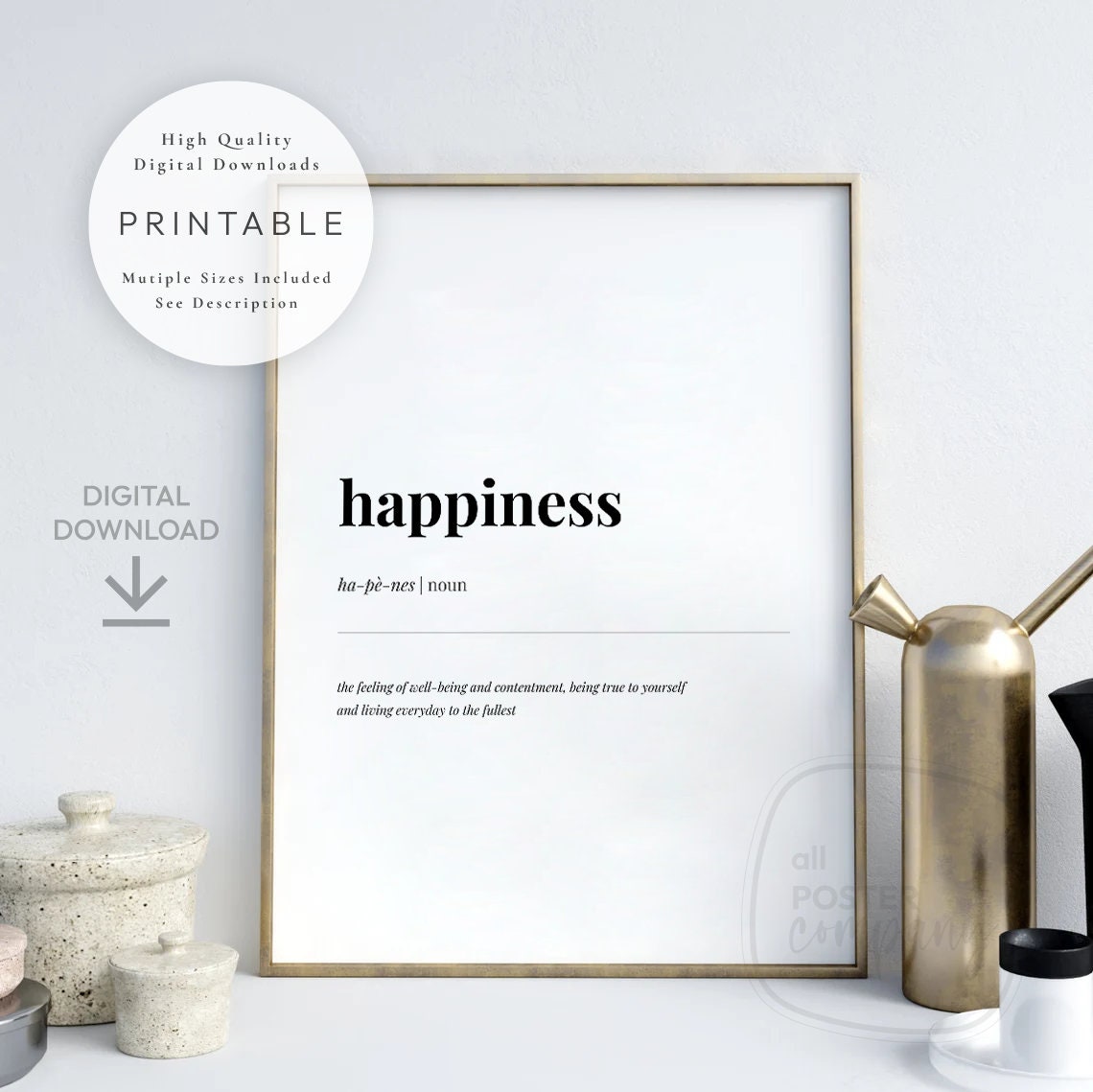 Happiness Definition, PRINTABLE Art, Dictionary Meaning, Housewarming ...