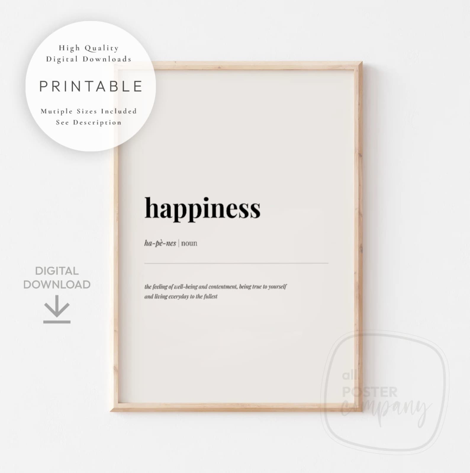 Happiness Definition, PRINTABLE Art, Dictionary Meaning, Housewarming ...
