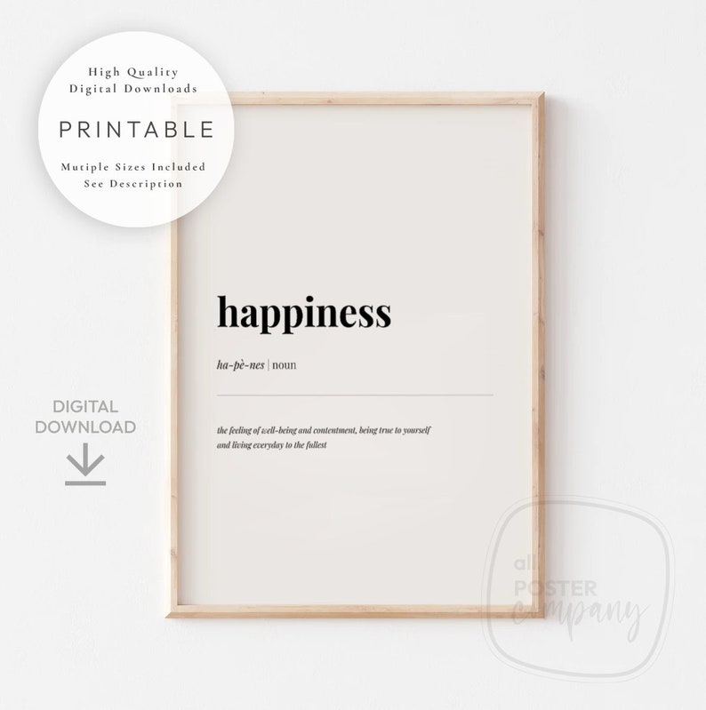 Happiness Definition, PRINTABLE Art, Dictionary Meaning, Housewarming ...