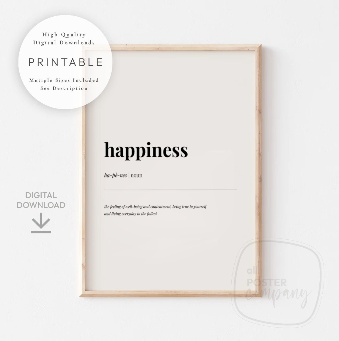 Happiness Definition, PRINTABLE Art, Dictionary Meaning, Housewarming ...