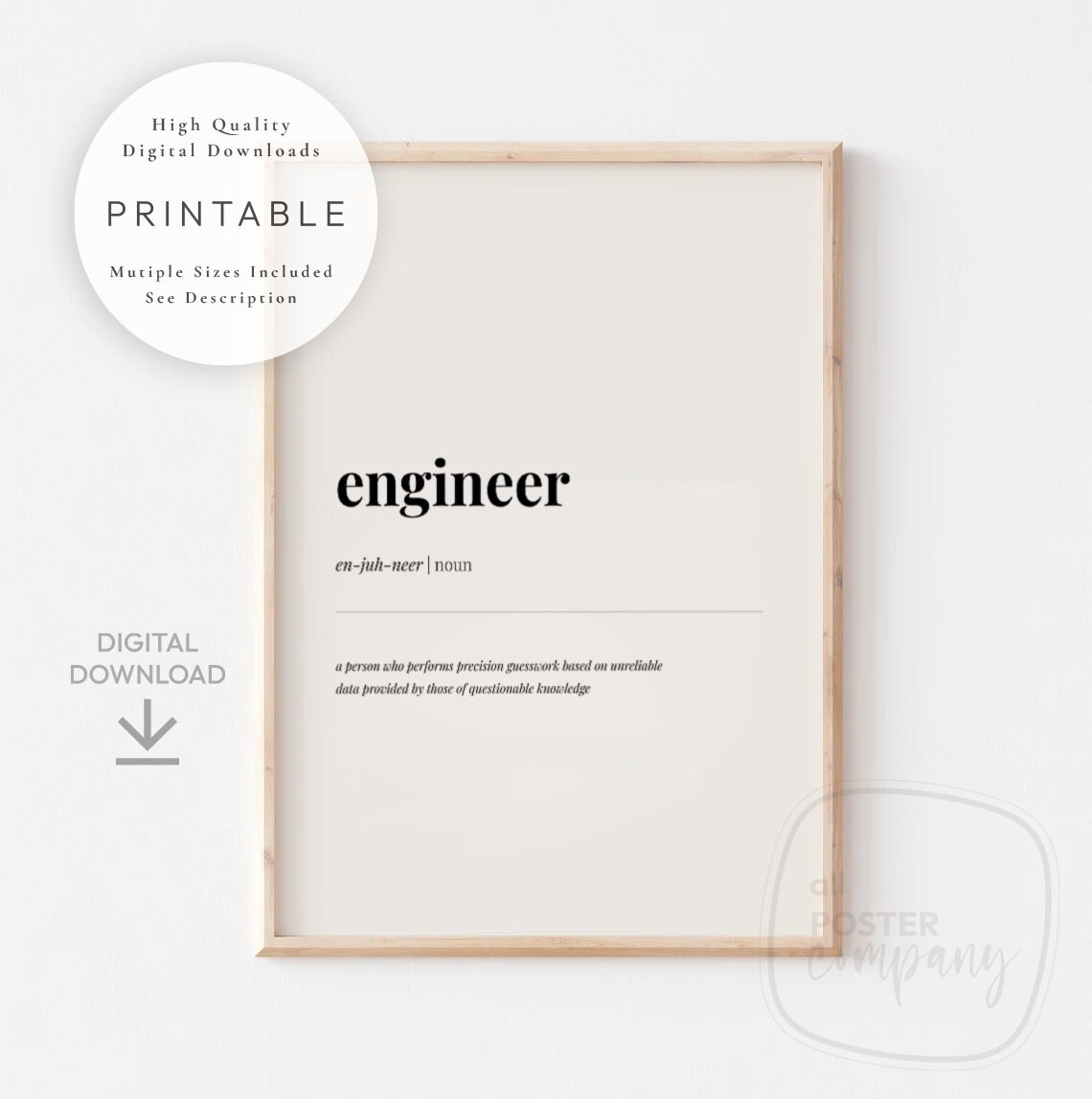 Engineer Definition, PRINTABLE Art, Dictionary Meaning, Housewarming ...