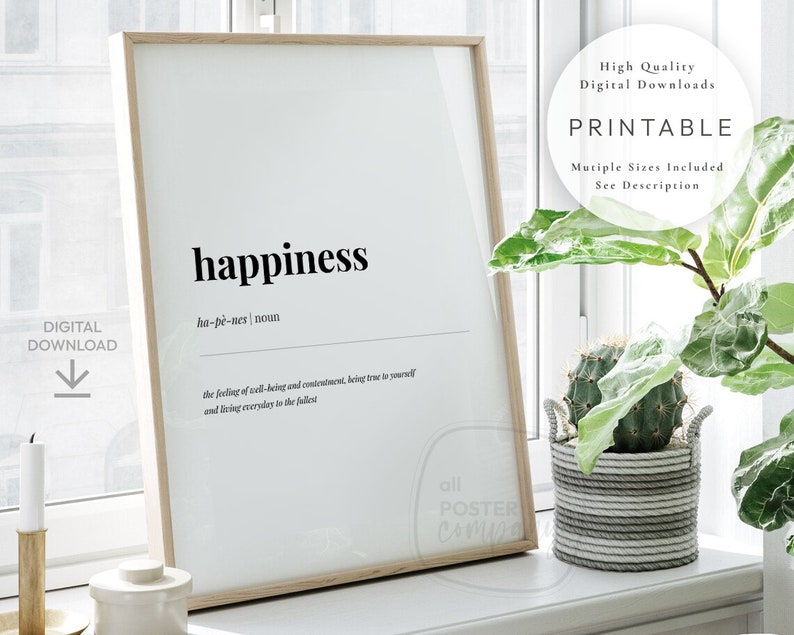 Happiness Definition, PRINTABLE Art, Dictionary Meaning, Housewarming ...