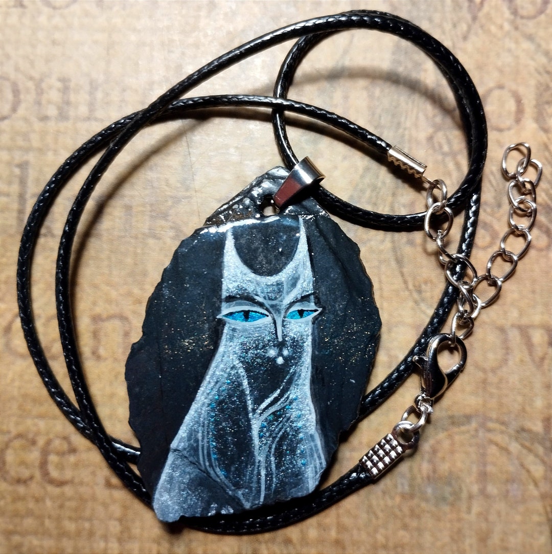 PENDANT "white CAT Blue Eyes", CELTIC Style Amulet With Hand-painted ...