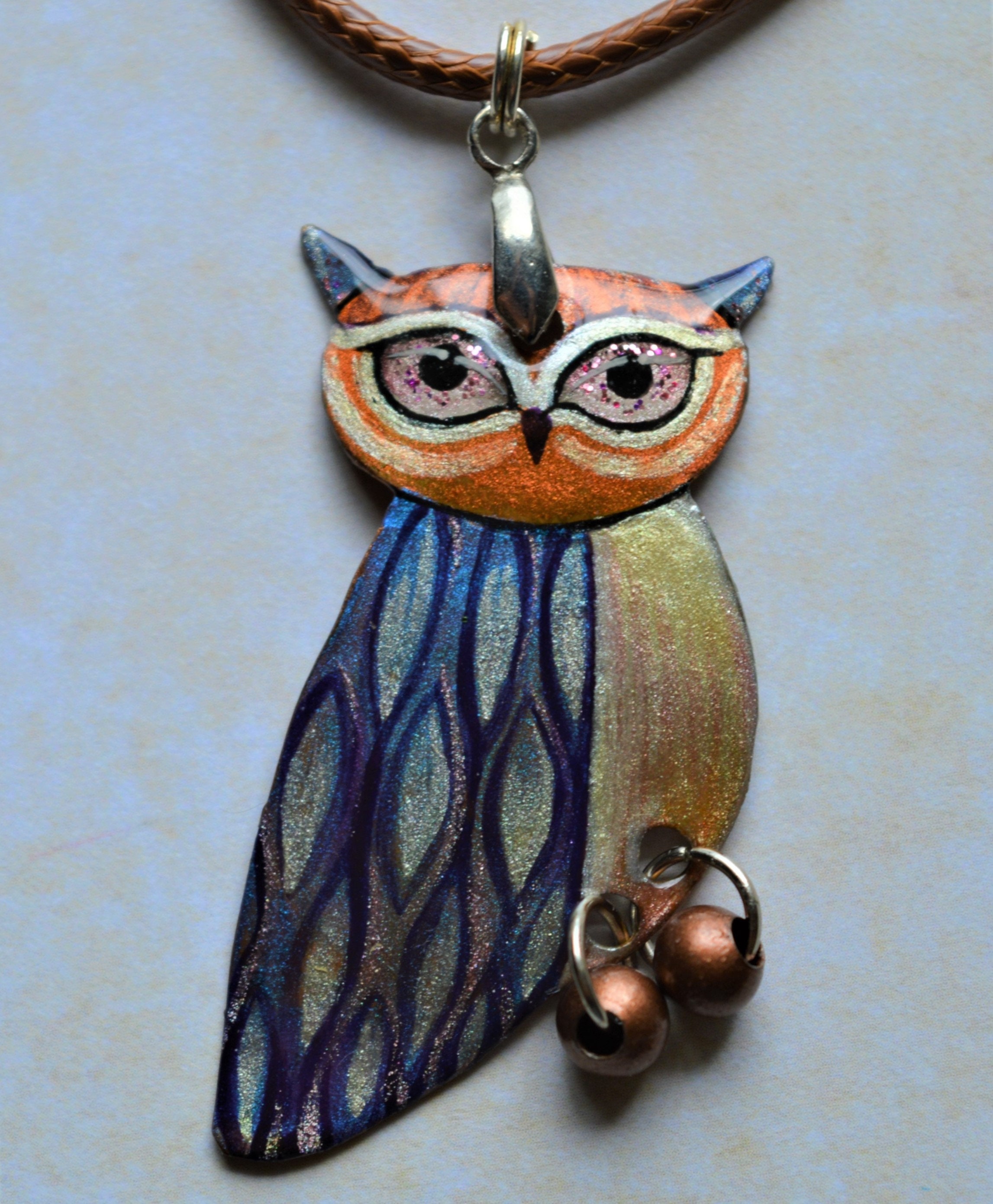 PENDANT Talisman OWL, Handmade JERWELRY Owl, Hand Painted Night-bird ...