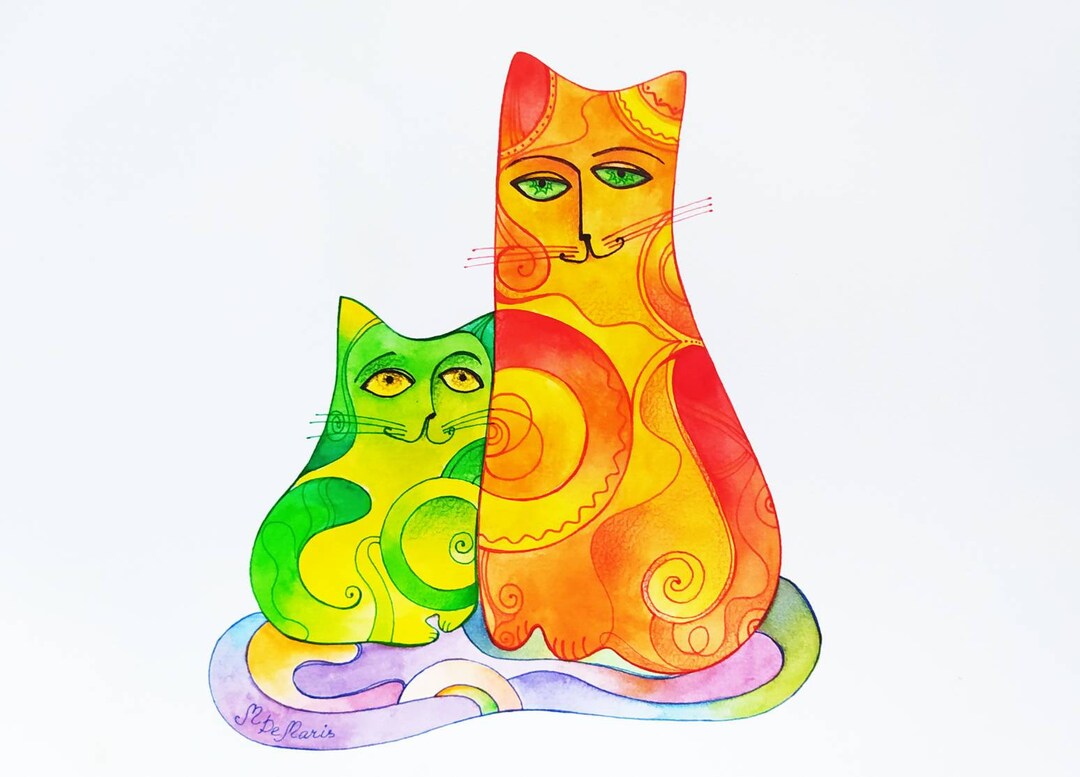 ARTPRINT "cat and Kitty". Children's Illustration, Funny Picture ...