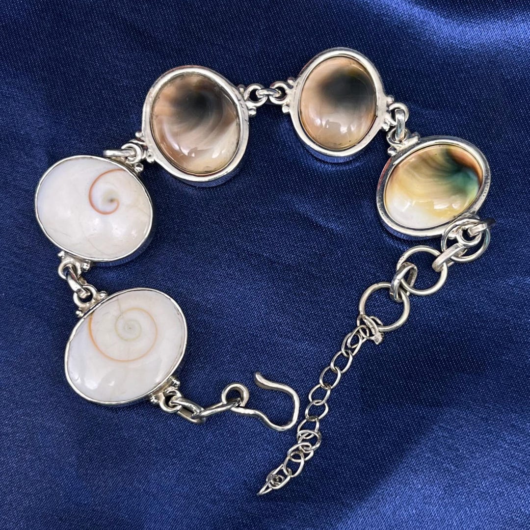Shiva Shell Bracelet Eye of Shiva Shiva Eye Armband 925 Sterling Silver Bracelet Gemstone ...