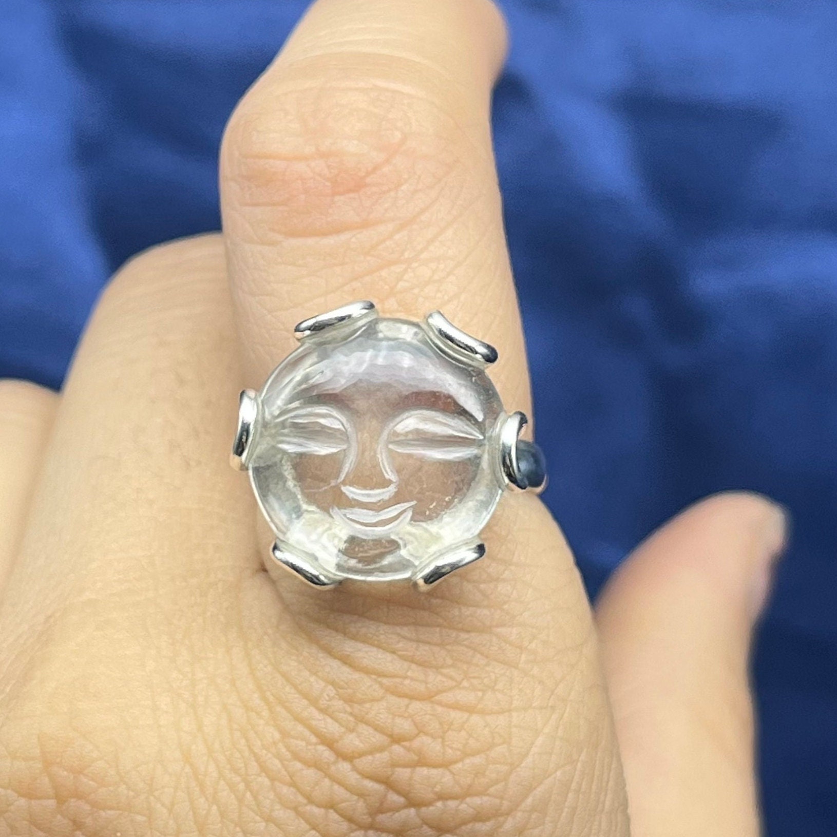 Handmade Sterling Silver Moon Face Crystal Quartz Ring - Etsy