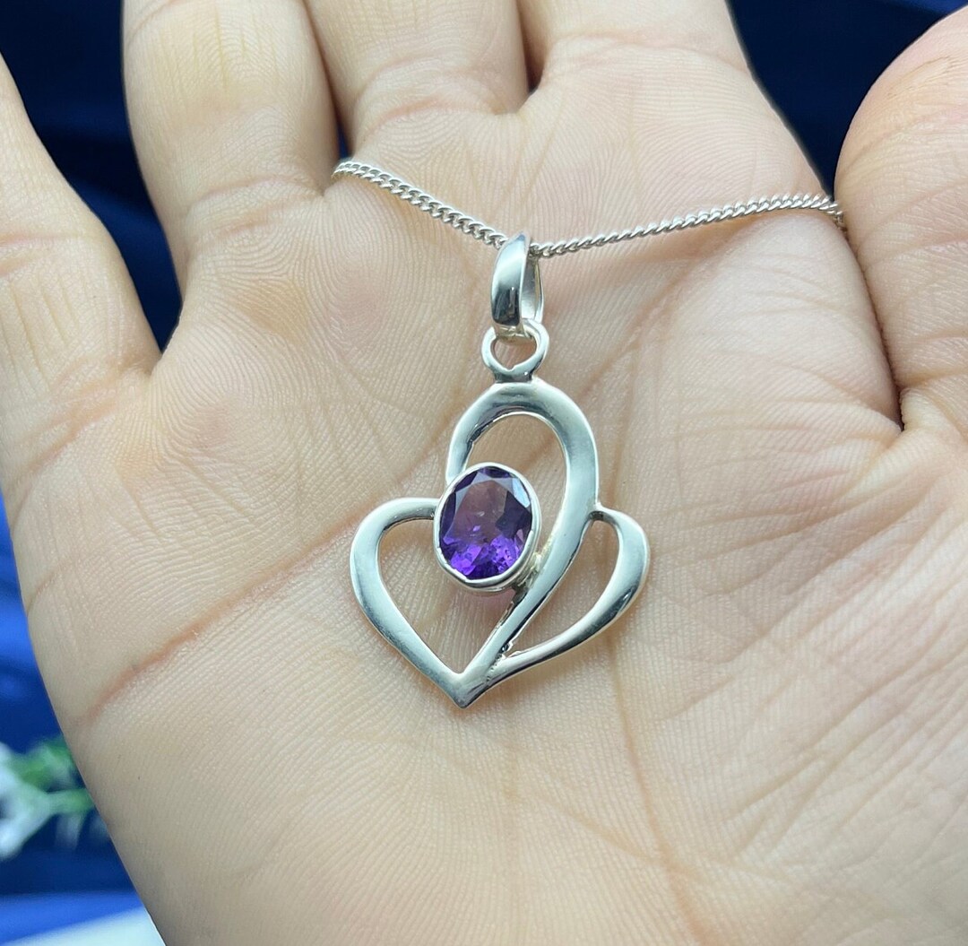 Solid 925 Amethyst Silver Pendant Necklace for Women, Oval Cut Amethyst ...