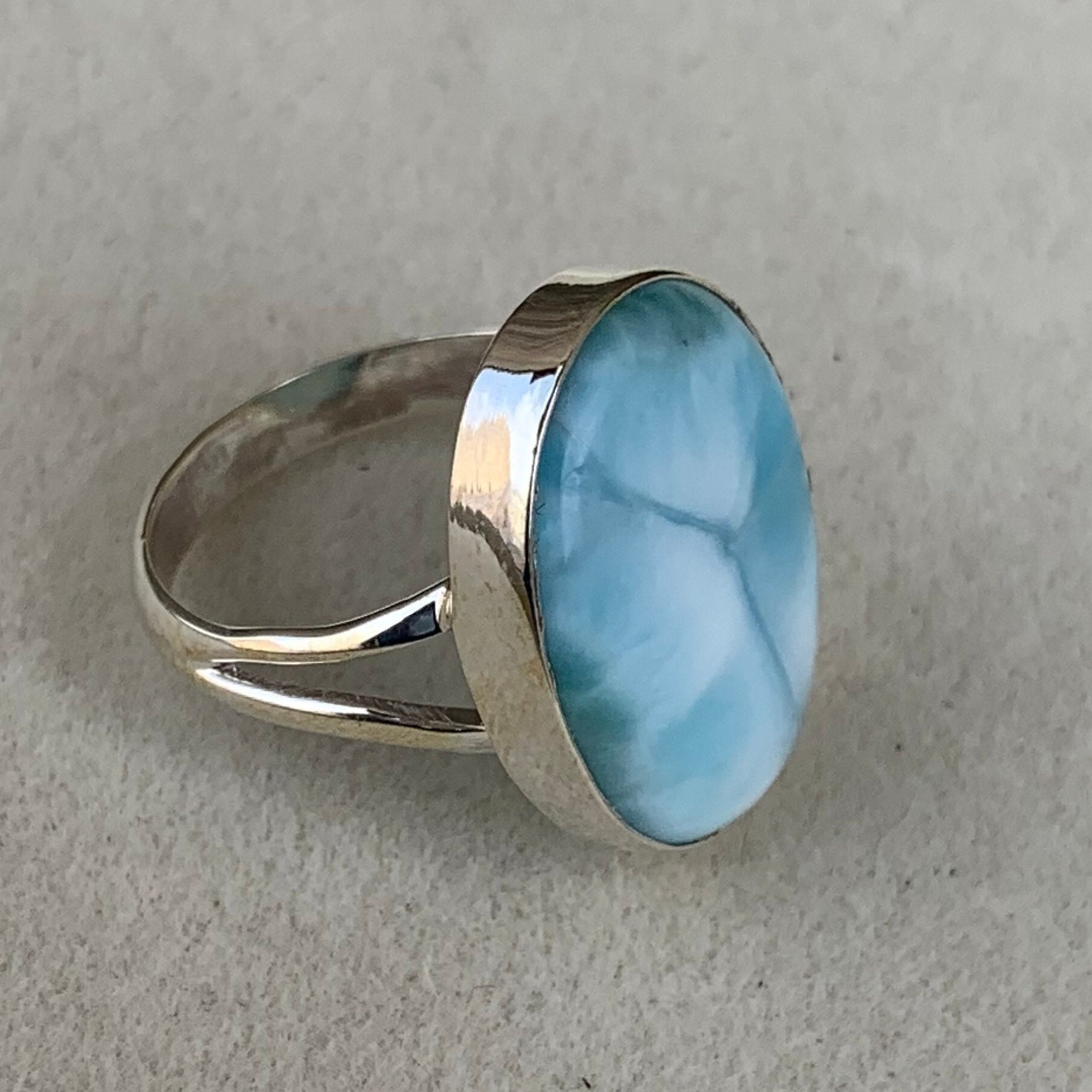 Oval Larimar Ring, Bezel Set, 925 Sterling Silver, Handmade - Etsy