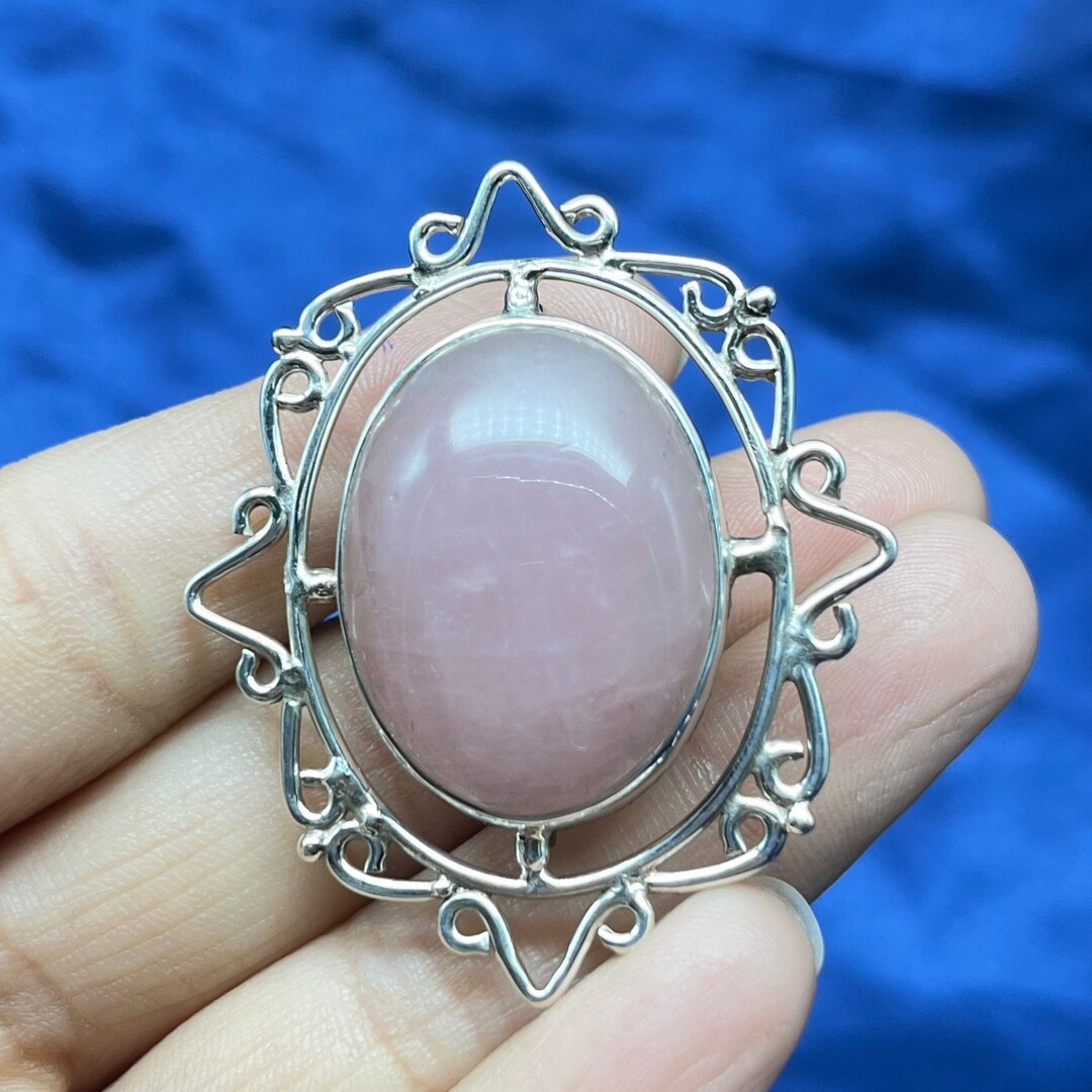 Natural Rose Quartz Silver Brooches, 925 Sterling Silver, Rose Quartz ...