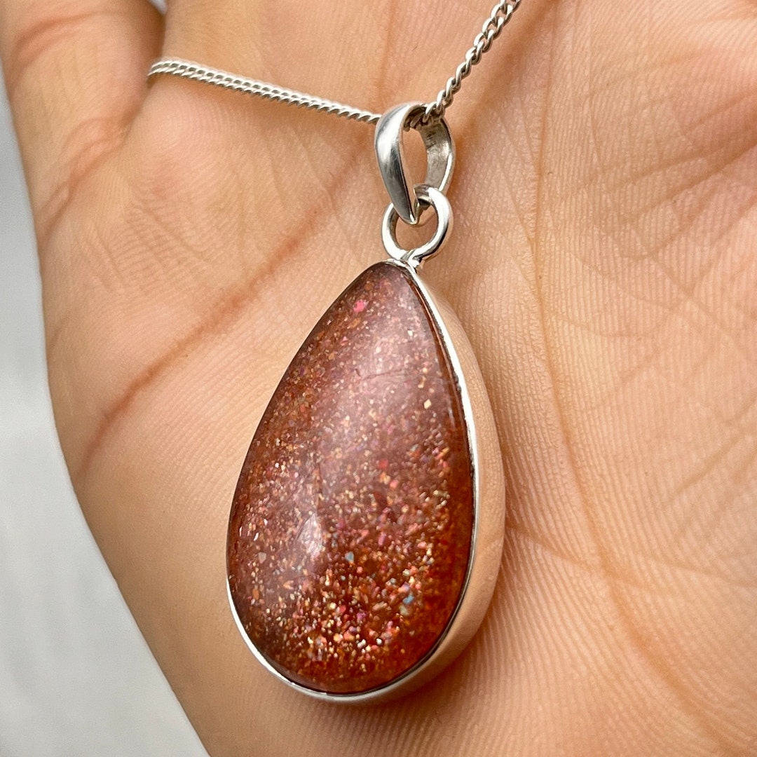 Handmade Sterling Silver Sunstone Pendant Necklace, Pear Boho Jewelry ...