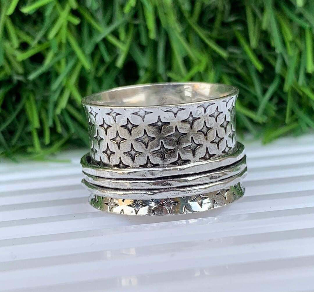 Round Shape Spinner Silver Ring, 925 Sterling Silver Designer Band Ring ...