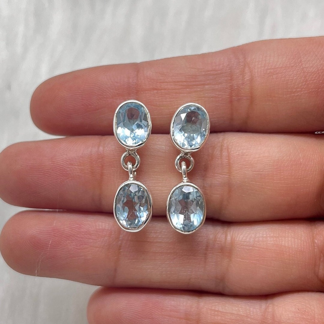 Natural Aquamarine Earrings, Dangle Aqumarine Earrings, 925 Sterling Silver Earrings, Aquamarine ...