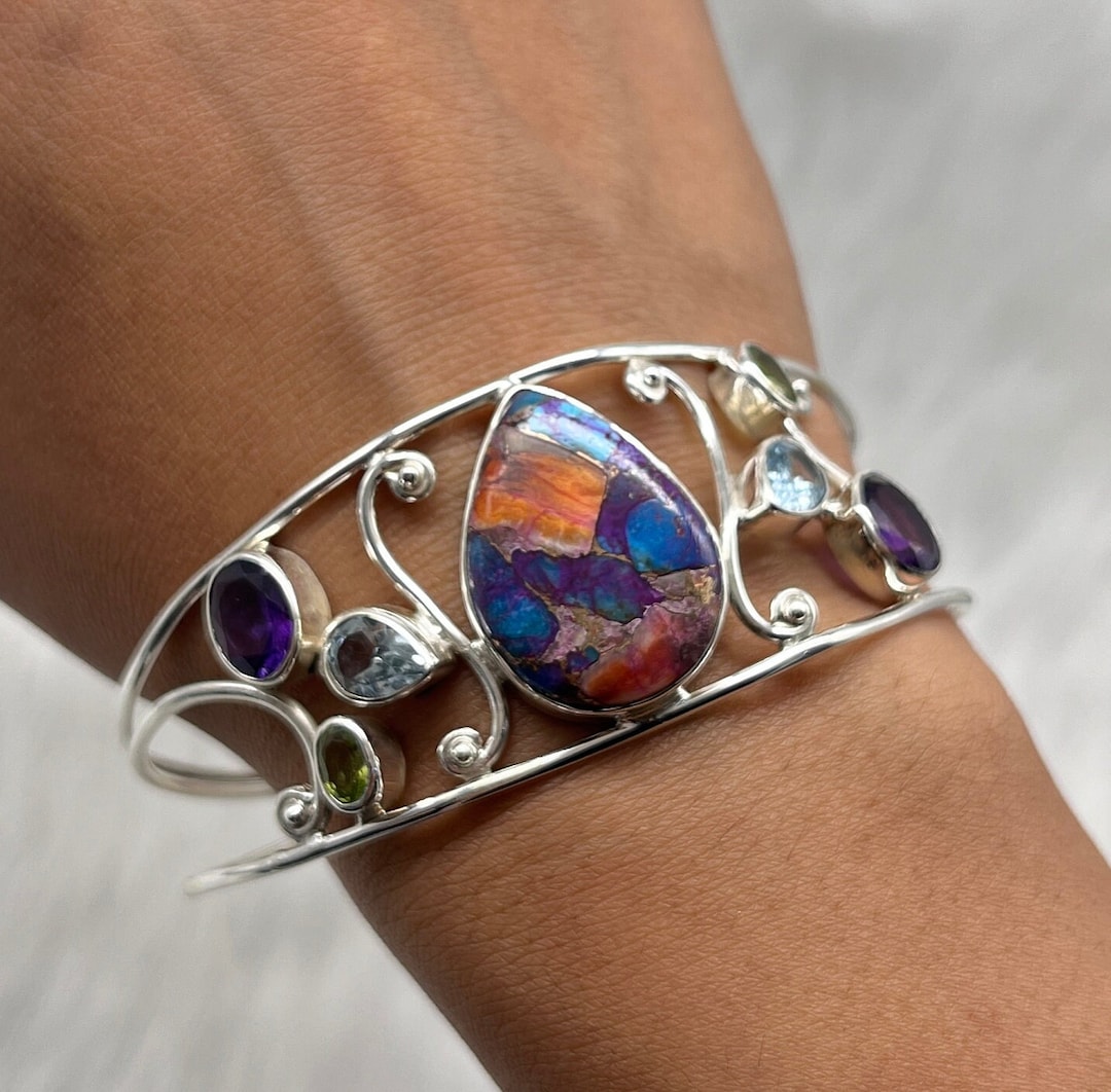 Sterling Silver Cuff With Multi Stone, Sterling Silver With 925 Stamped ...