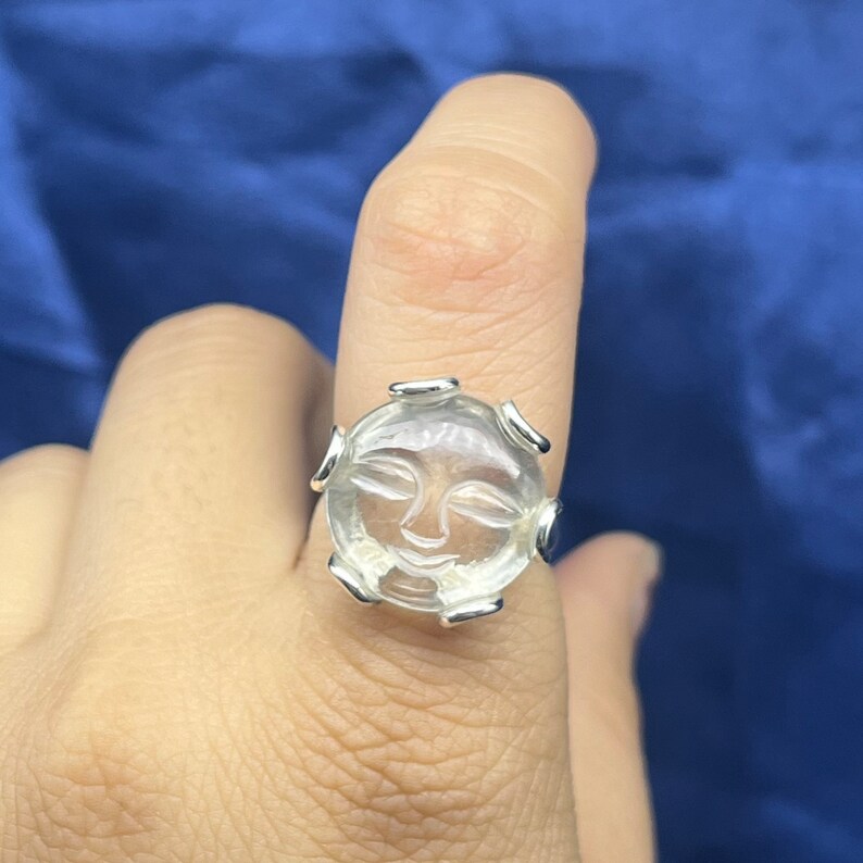 Handmade Sterling Silver Moon Face Crystal Quartz Ring - Etsy