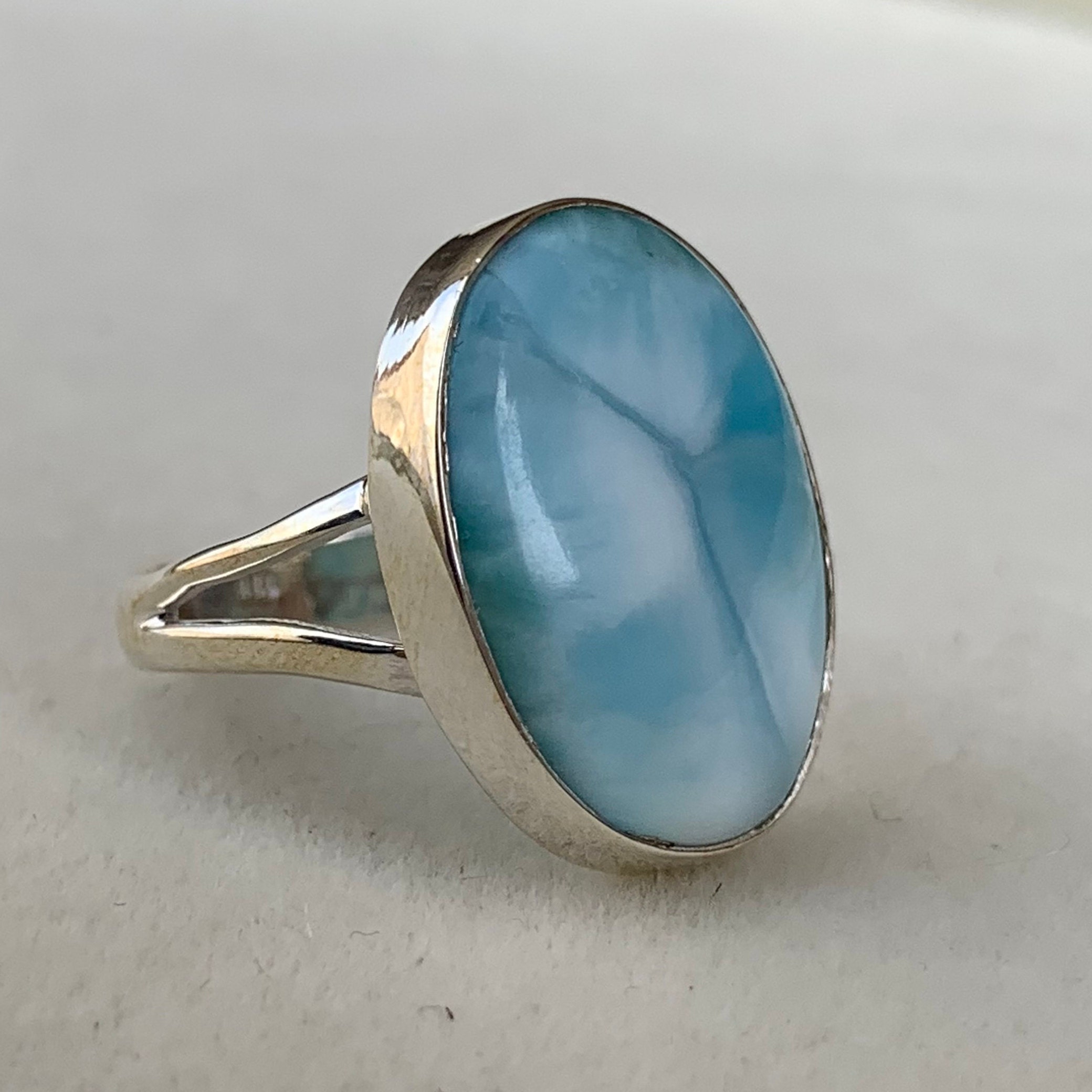 Oval Larimar Ring, Bezel Set, 925 Sterling Silver, Handmade - Etsy