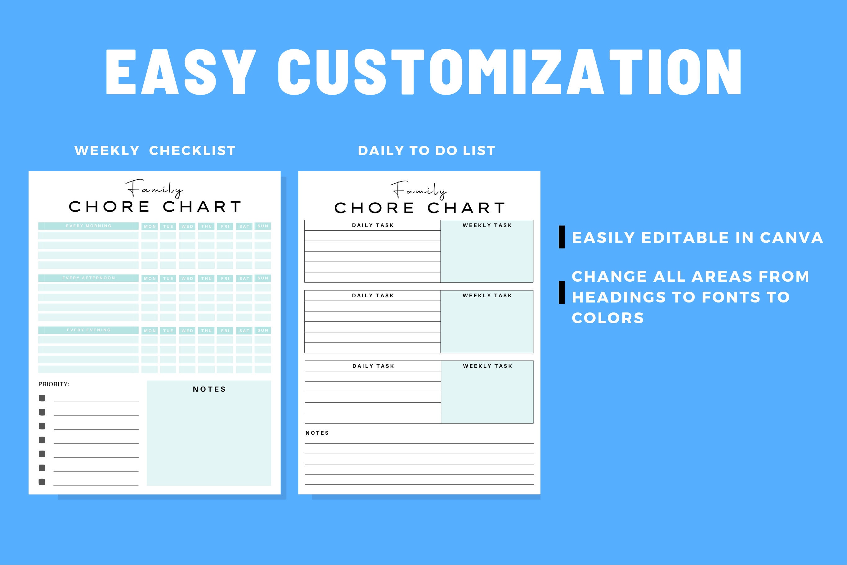 Editable Family Chore Chart Bundle: Daily & Weekly Checklist (printable ...