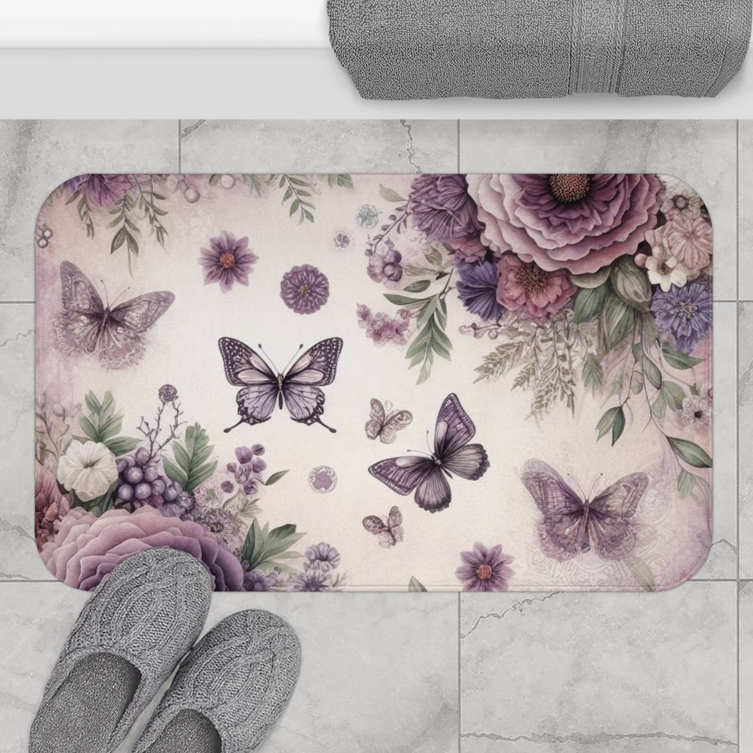 Vintage Lavender Wildflower Shabby Chic Bath Mat, Floral Aesthetic ...