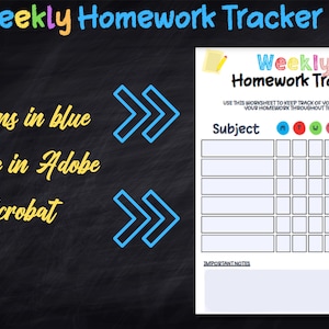 Weekly Homework Tracker Printable: Kids Chore Chart (editable PDF) - Etsy