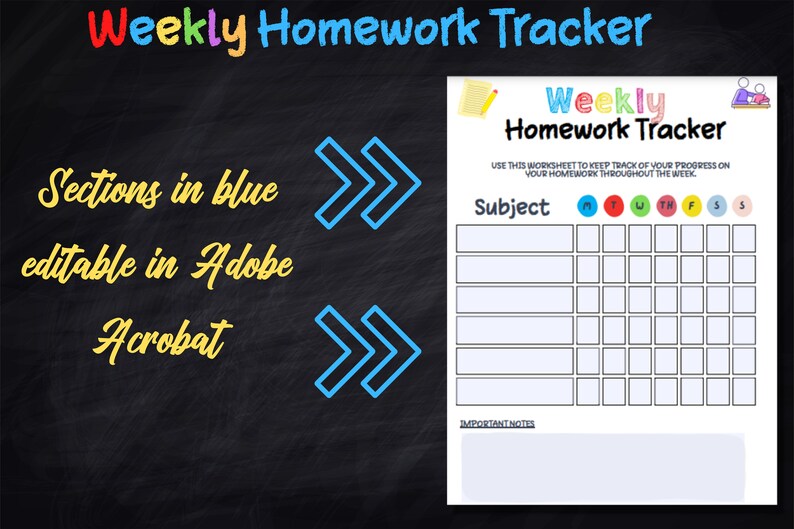 Weekly Homework Tracker Printable Kids Chore Chart Kids - Etsy