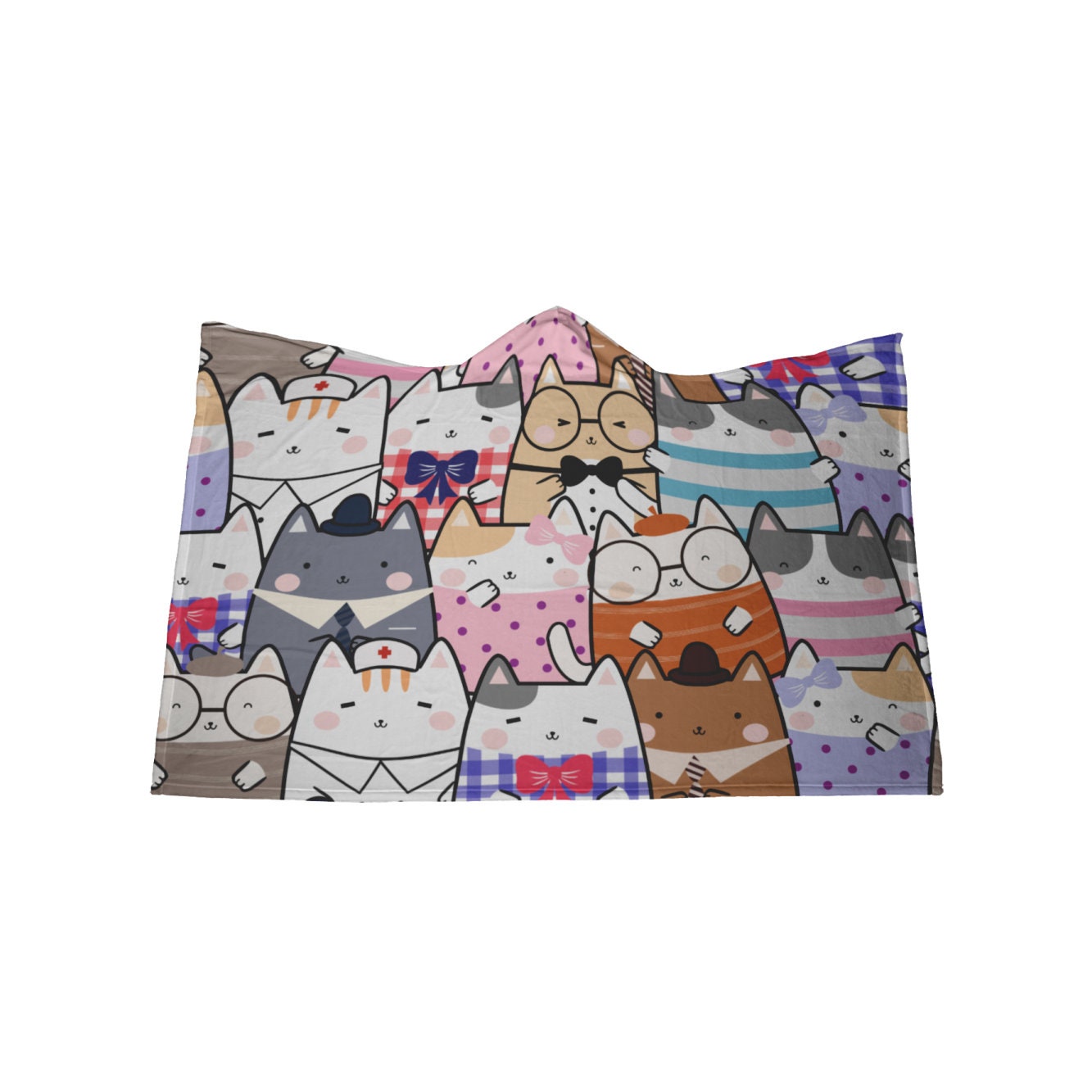 Cute Kawaii Cat Fleece Hooded Blanket - Comfy Custom Sherpa Blanket ...